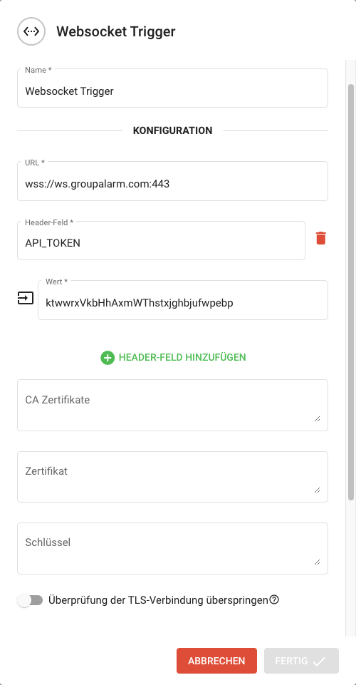 Websocket Trigger im Flow | GroupAlarm
