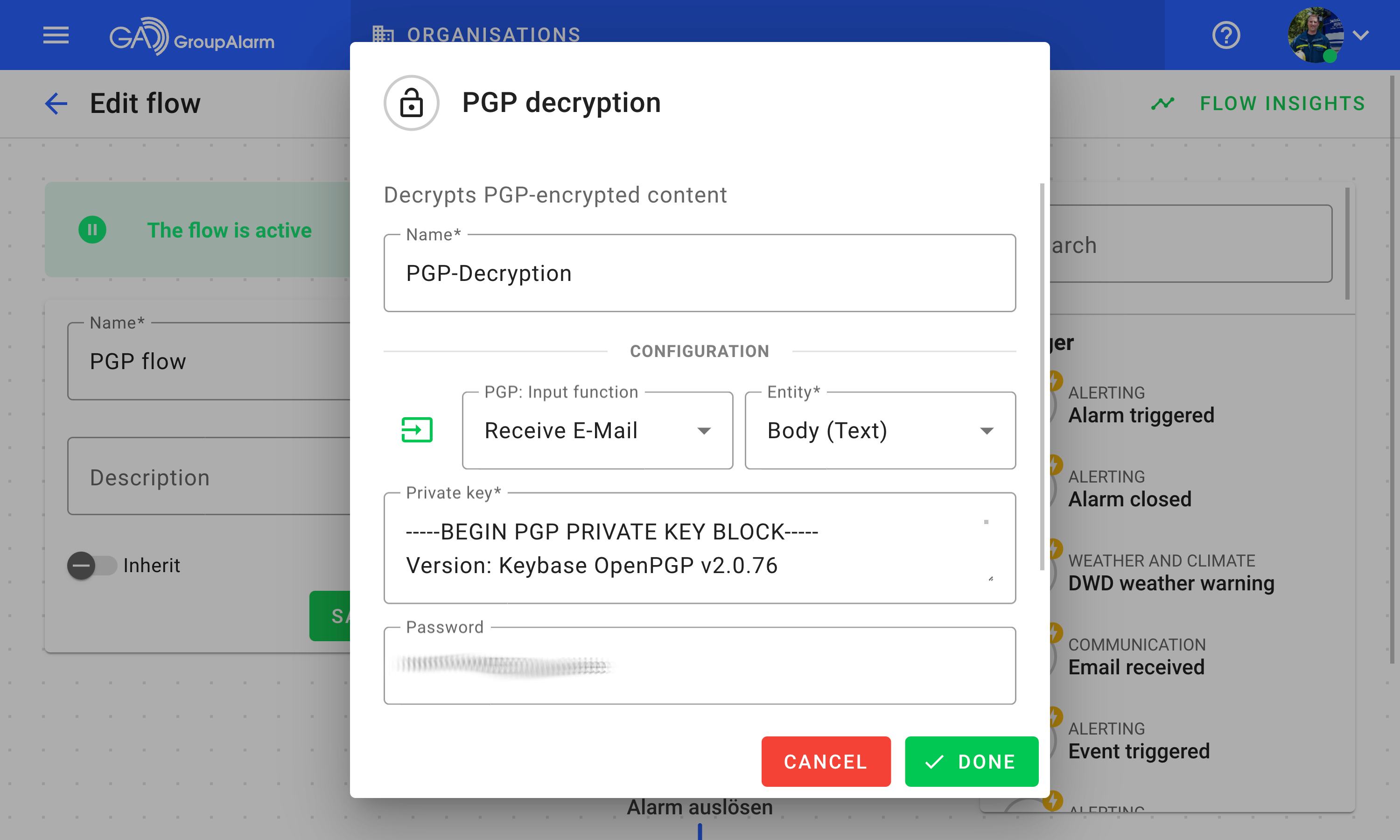 PGP decryption in the flow | GroupAlarm PGP decryption in the flow | GroupAlarm